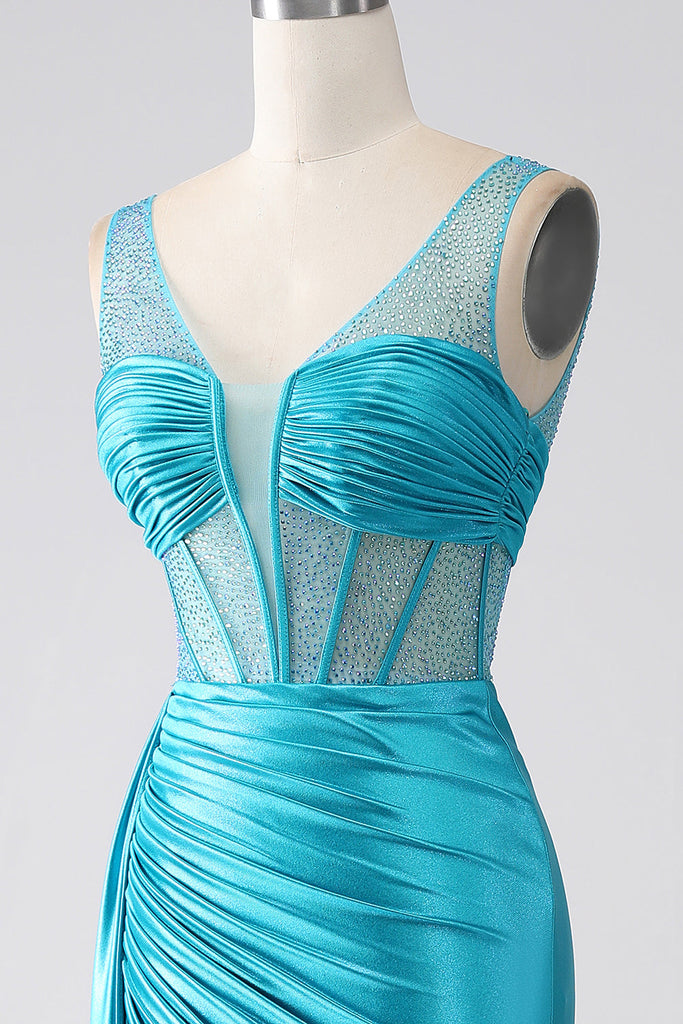 ZAPAKA Vestido de fiesta turquesa para mujer sirena con escote en V ...