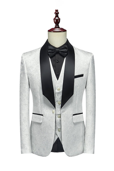 Zapaka Blanco Jacquard Chal Solapa 3 Piezas Trajes De Hombre – ZAPAKAMX